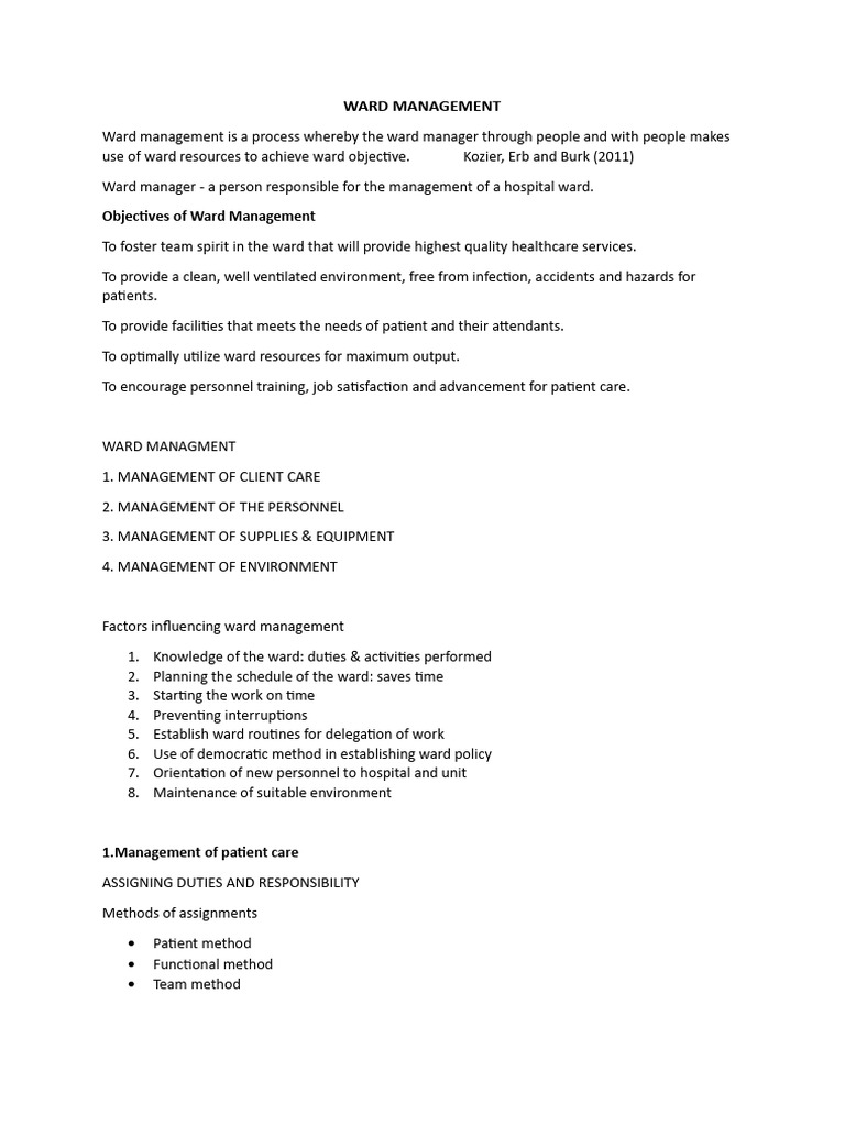 Ward Management | PDF | Hospital | Nursing