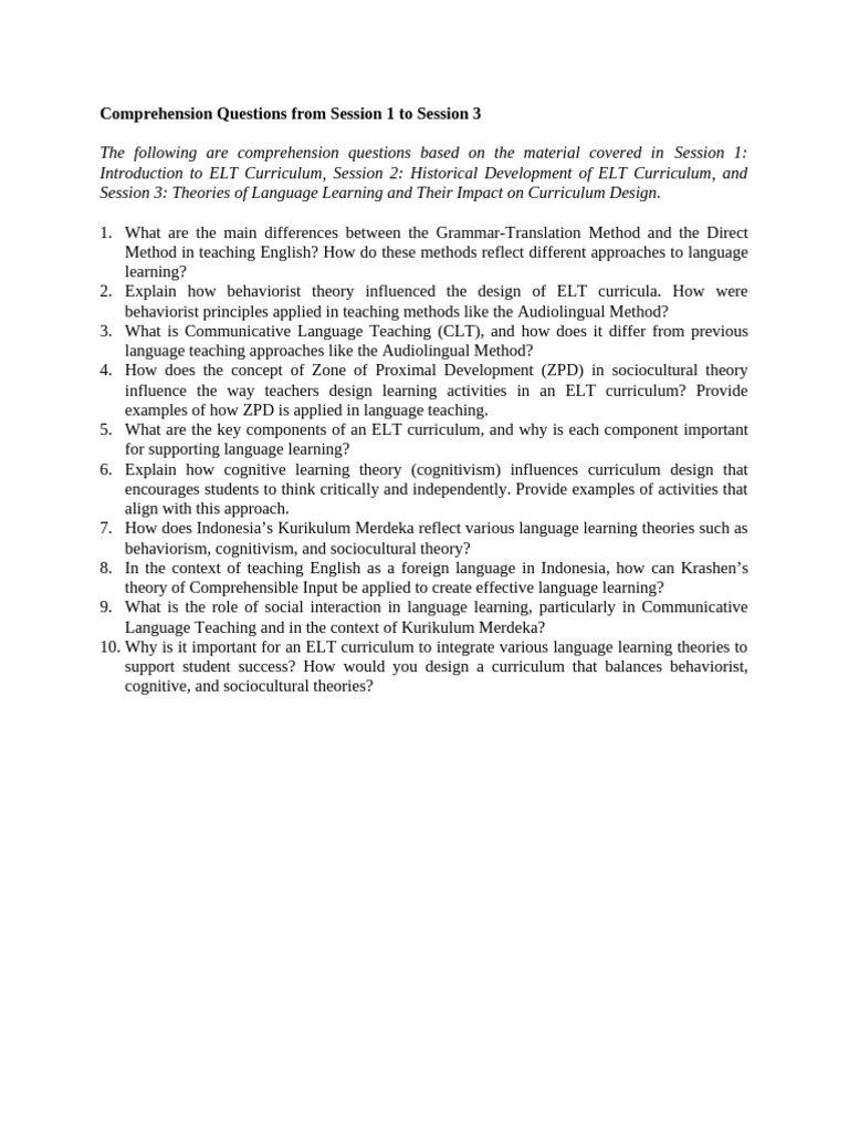 Comprehension Questions From Session 1 To Session 3 | PDF | Science ...