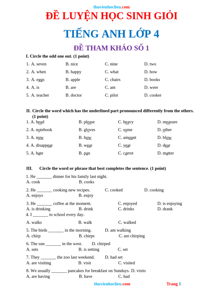 Bo de On Thi HSG Tieng Anh 4 Co Dap An | PDF | Foreign Language Studies | General Fiction