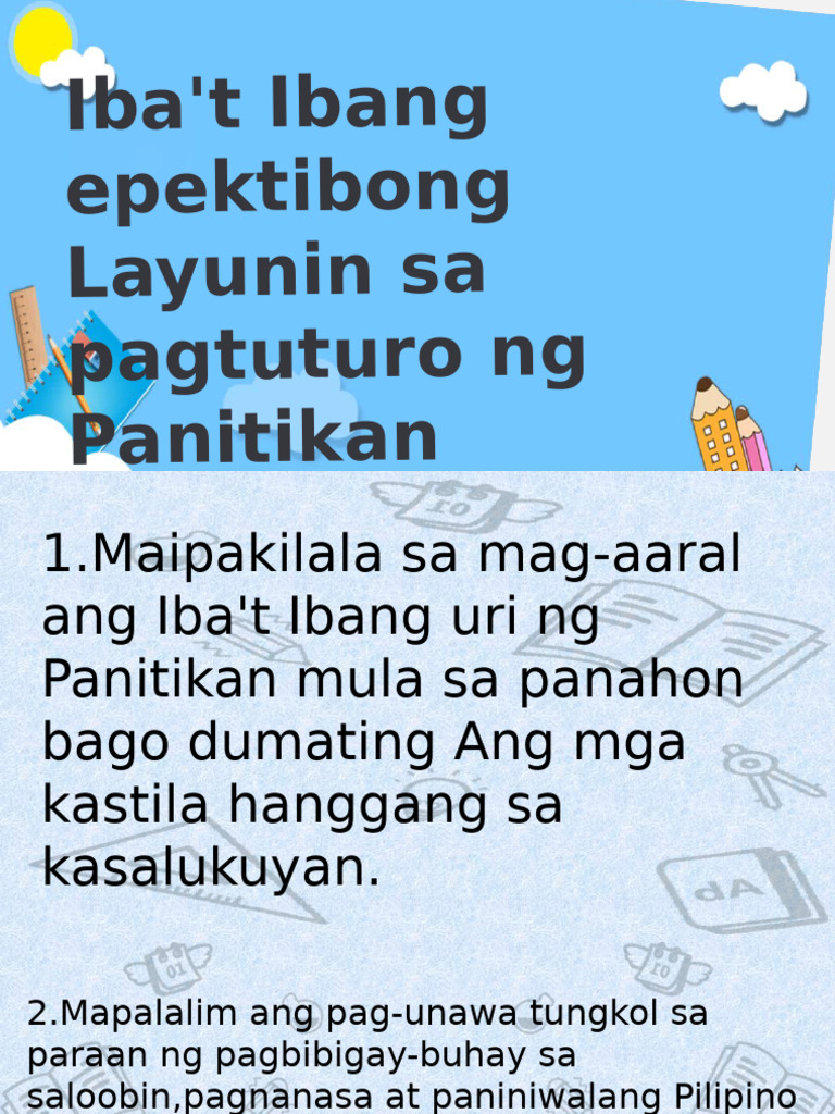 Ibat Ibang Epektibong Layunin Sa Pagtuturo NG Panitikan | PDF