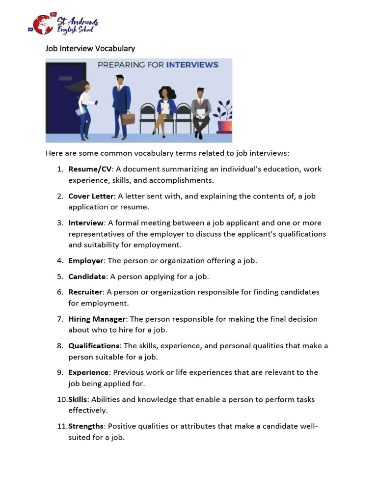 Job Interview Vocabulary | PDF | Job Interview | Résumé