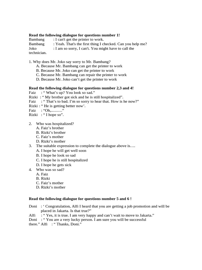 Read The Following Dialogue For Questions Number 1 | PDF | Bears
