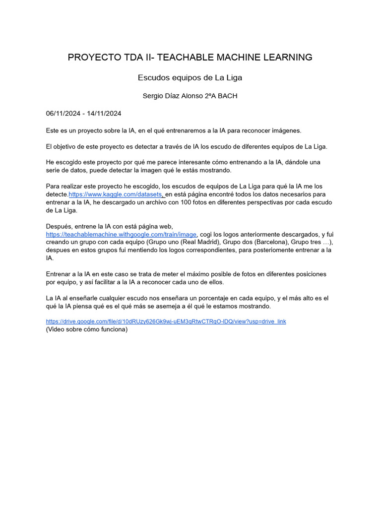 Informe-Proyecto Tda II - Teachable Machine Learning | PDF | Inteligencia artificial ...