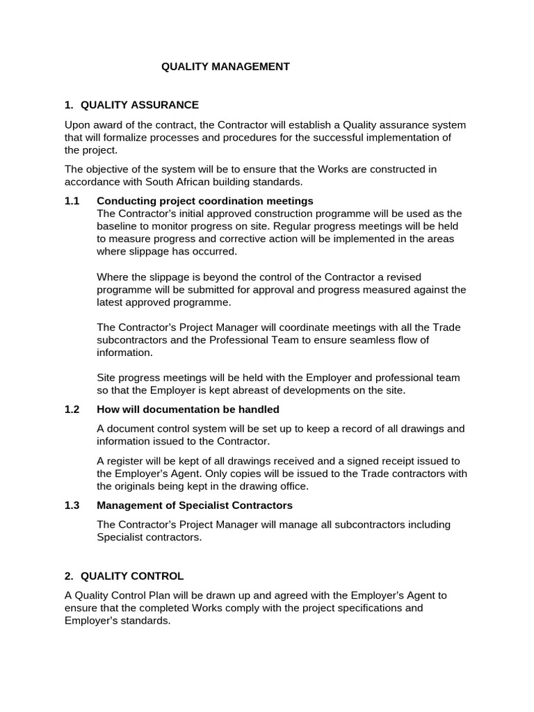 Parys - Quality Management | PDF | General Contractor | Specification (Technical Standard)