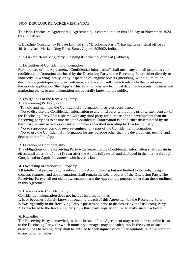 NDA Agreement | PDF | Legal Remedy | Non Disclosure Agreement