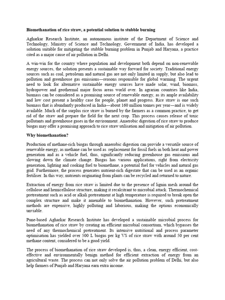 Biomethanation of Rice Straw Solution | PDF | Biogas | Climate Change ...