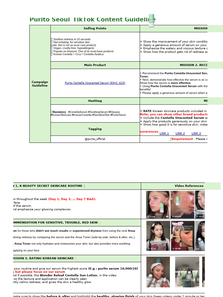 TikTok Content Guideline - Purito Seoul | PDF | Skin Care | Hygiene