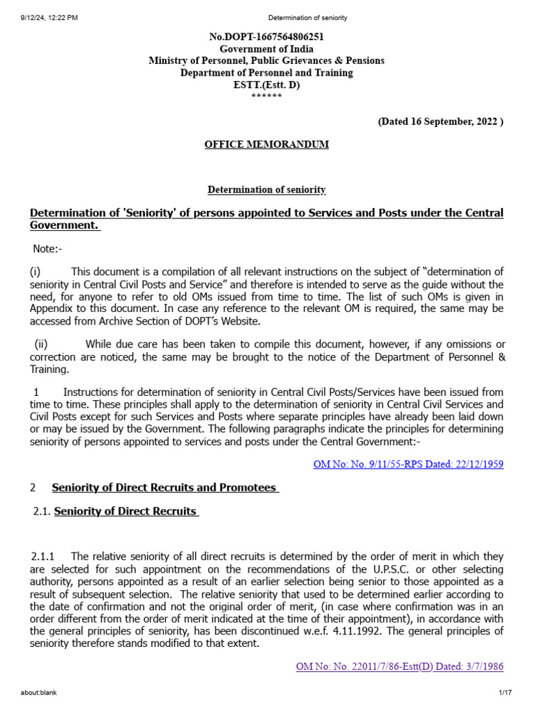 Determination of Seniority | PDF | Government