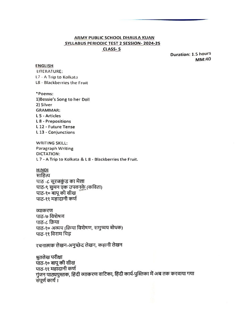 Class 5 Syllabus | PDF