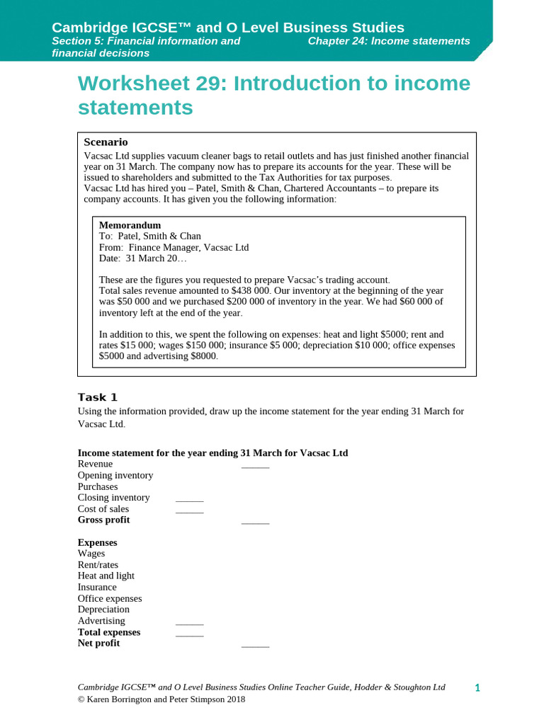 Worksheet 29 - Introduction To Income Statements | PDF | Income ...