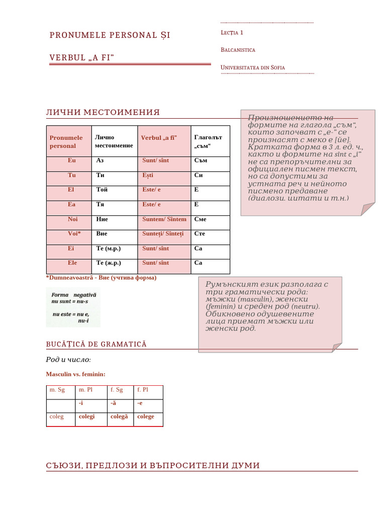 Pronumele Personal Și A Fi Pentru Bulgari | PDF