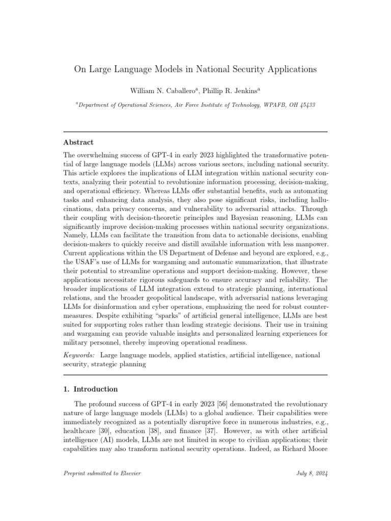 LLM in Army Defense 2407.03453v1 | PDF | Machine Learning | Artificial ...