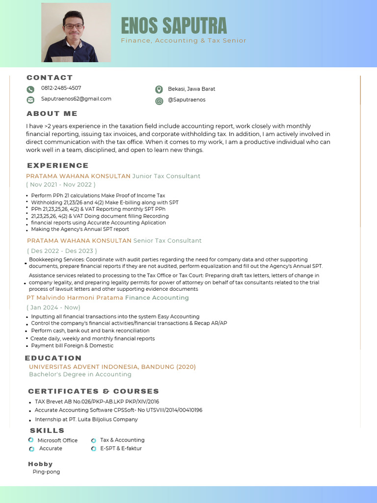 CV - Enos Saputra | PDF