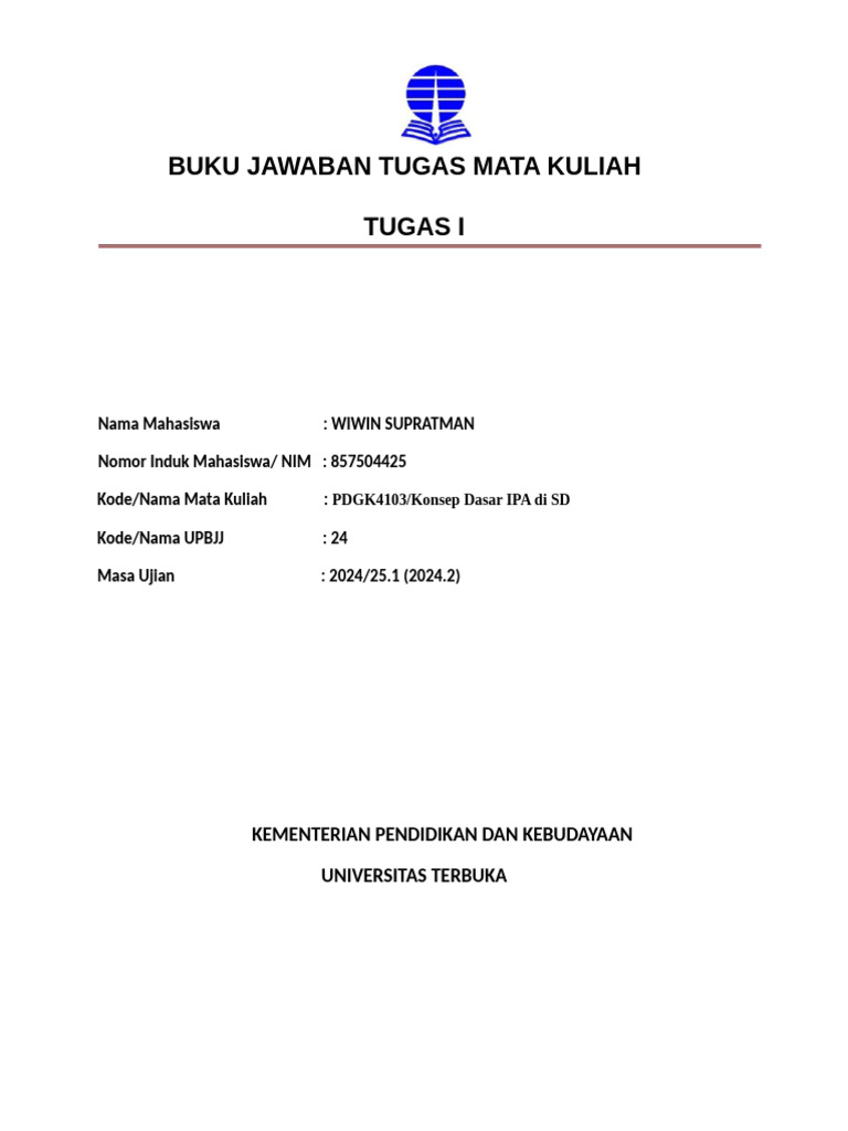 Jawaban Tugas TT 1 Wiwin Supratman 857504425 KONSEP DASAR IPA DI SD | PDF