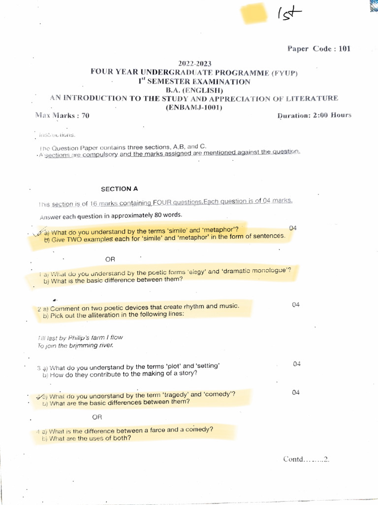 MJ1 qp 2022-23 | PDF | Poetry