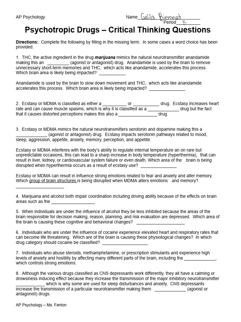 Psychotropic Drugs Critical Thinking | PDF | Mdma | Neurotransmitter