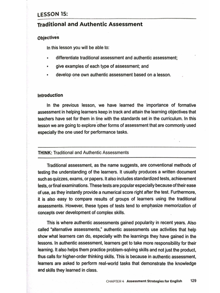 Traditional and Authentic Assessment | PDF