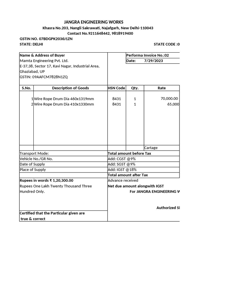 Performa Invoice To MEPL | PDF