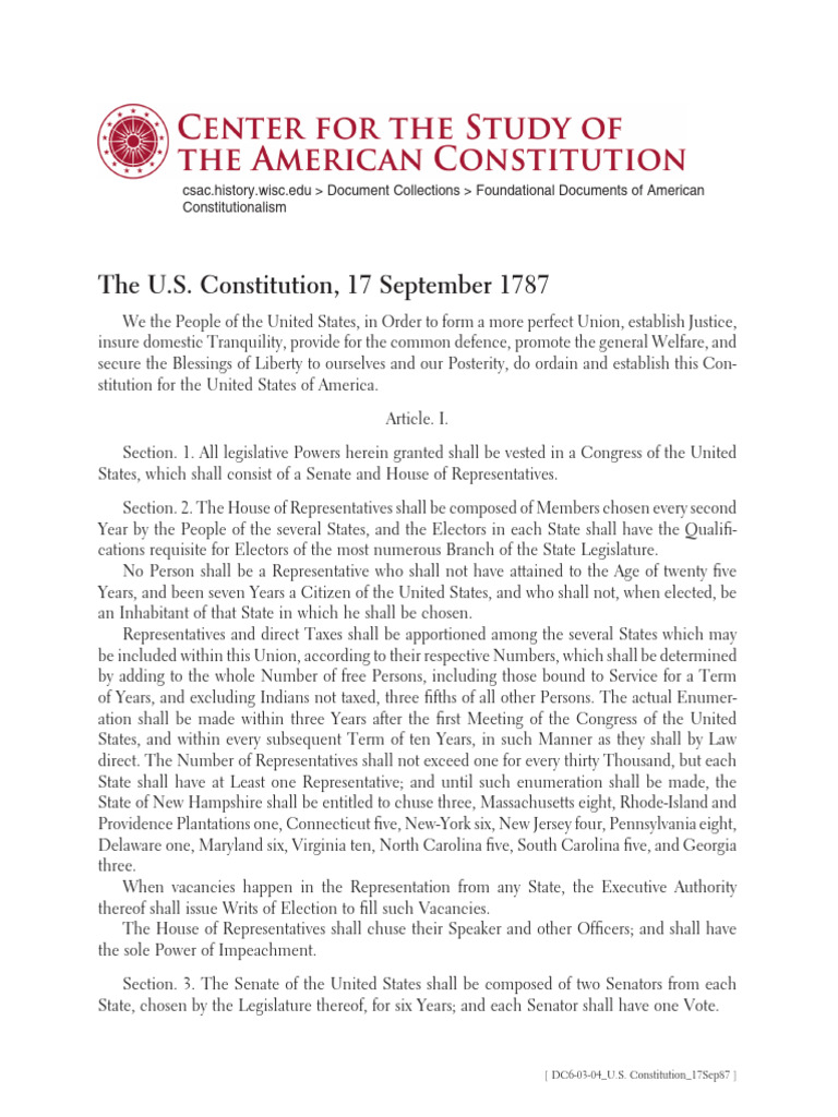 DC6 00 04 - U.S. Constitution - 17sep87 | PDF | U.S. State | Article ...
