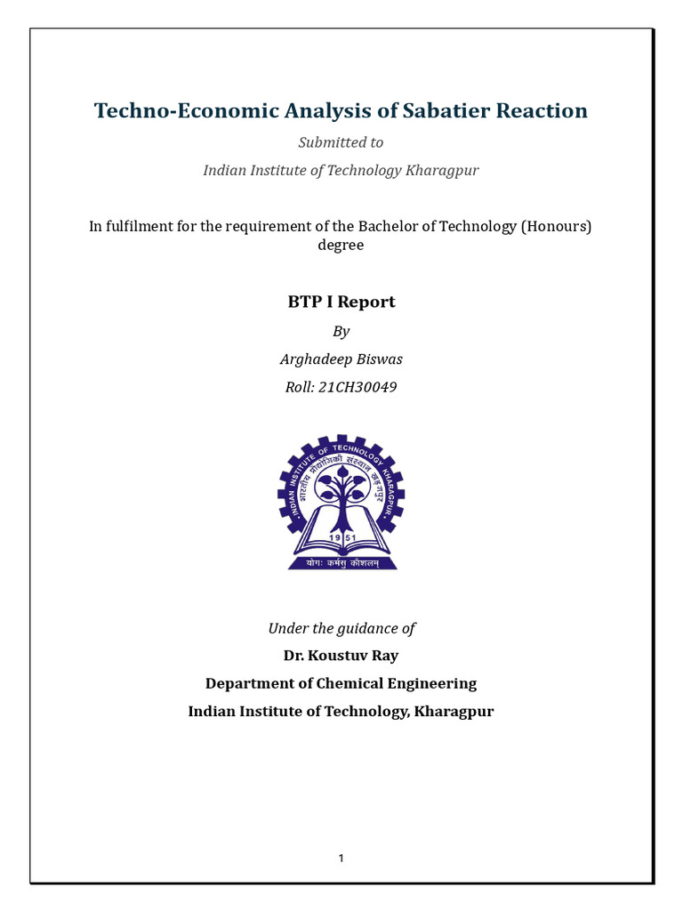 BTP 1 Report Arghadeep 21CH30049 | PDF | Carbon Dioxide | Chemistry