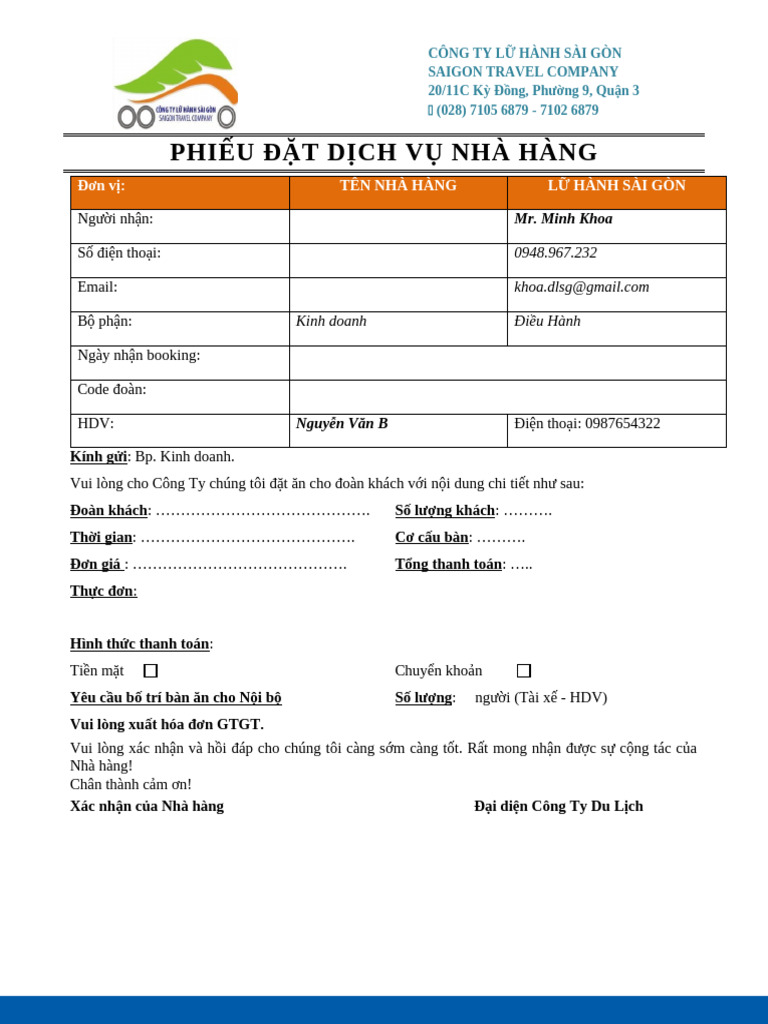 2022-CD DL Sgn-Mau Dat DV Nha Hang | PDF