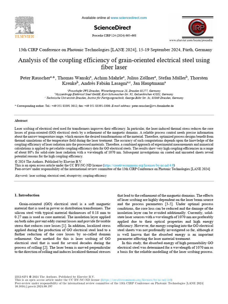 Analysis of The Coupling Efficiency of Grain-Oriented Electrical Steel Using Fiber Laser | PDF ...