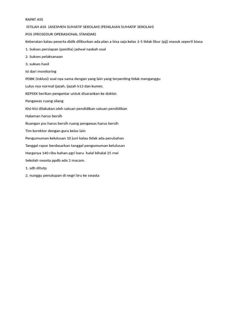 Rapat Ass Dinas | PDF