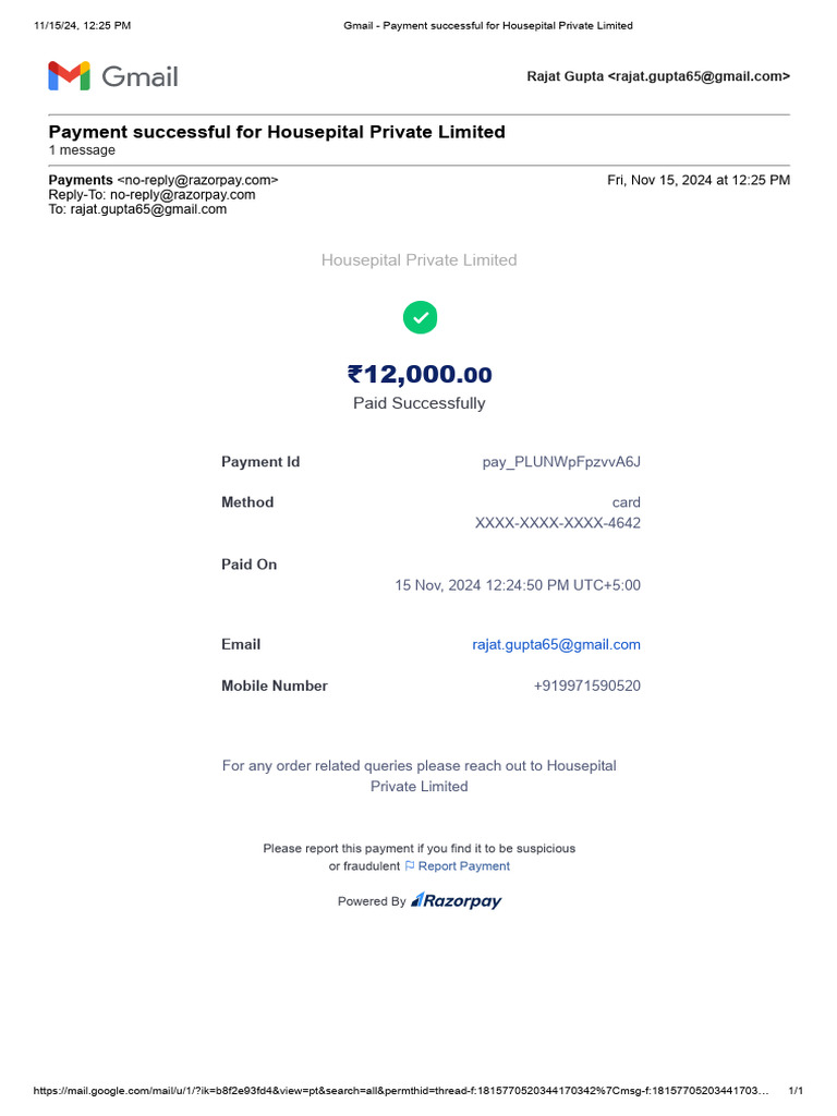 Gmail - Payment Successful For Housepital Private Limited | PDF