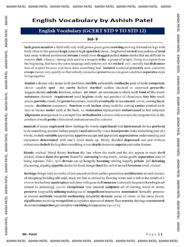 English Vocabulary Gcert by Ashish Patel - 091000 | PDF