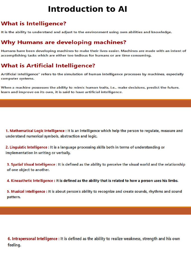 Introduction To AI - Class 10 | PDF
