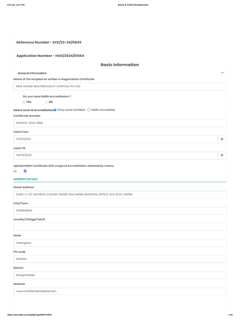 ECHS & CGHS Empanelment Application of NLL | PDF | Urology | Pathology
