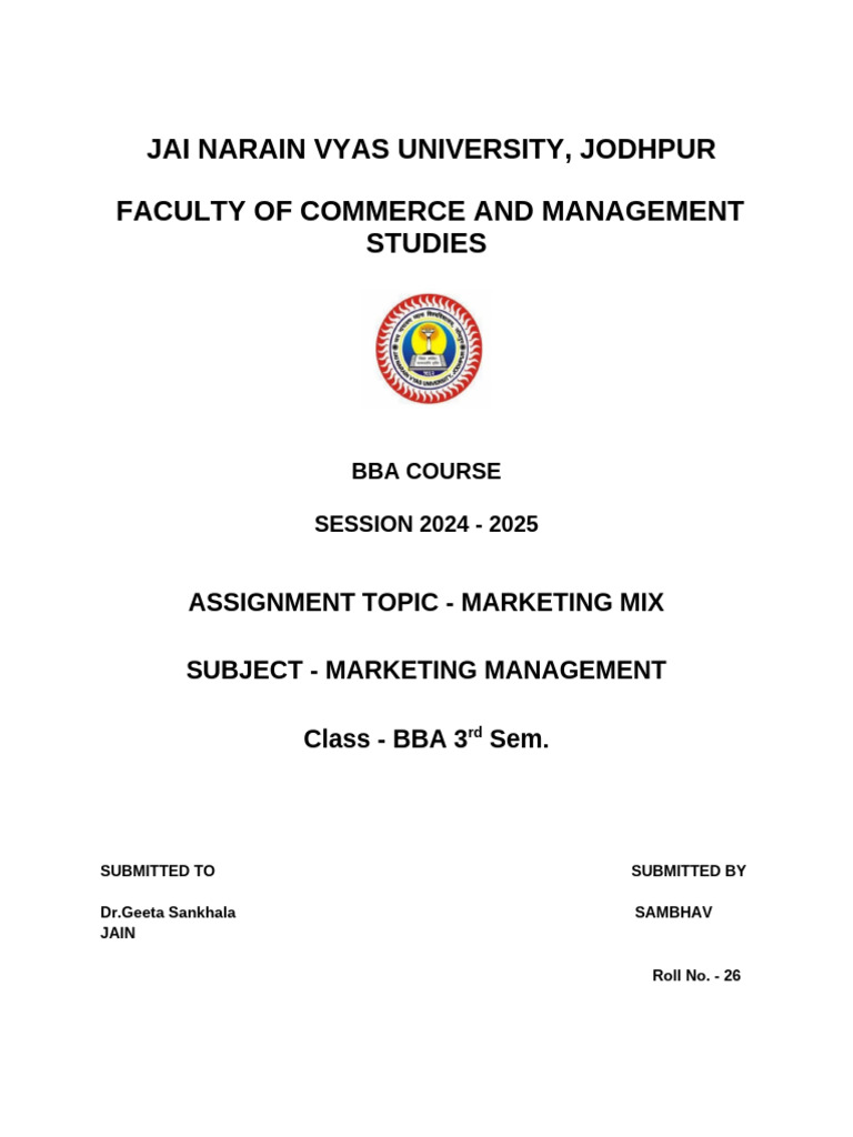 Marketing Management Cover Page | PDF