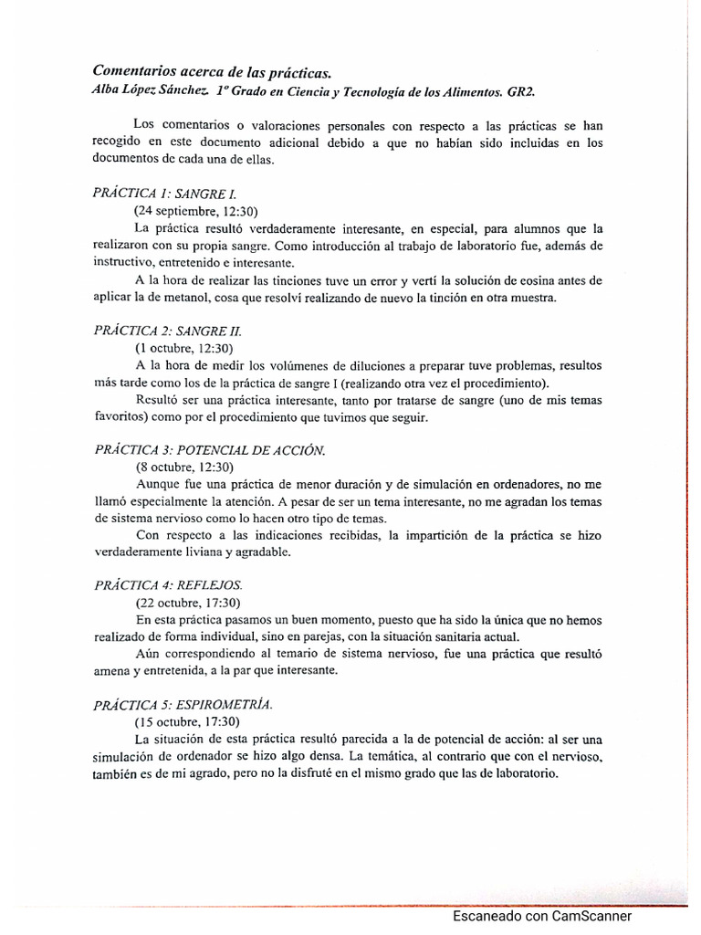 PRÁCTICAS FISIO 1°CyTA | PDF