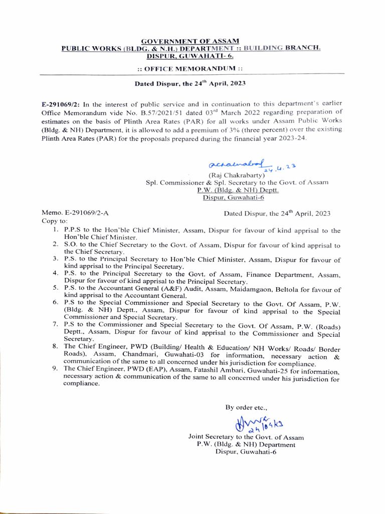 PWD Plinth Area Rates 2023-24 Update | PDF