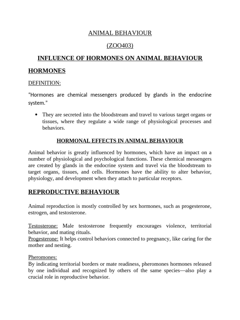 ANIMAL BEHAVIOUR--- | PDF | Hormone | Aggression