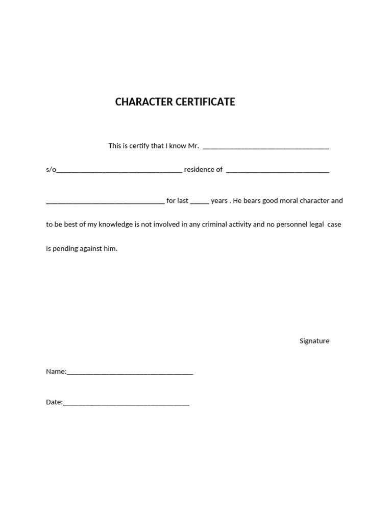 Character Certificate | PDF