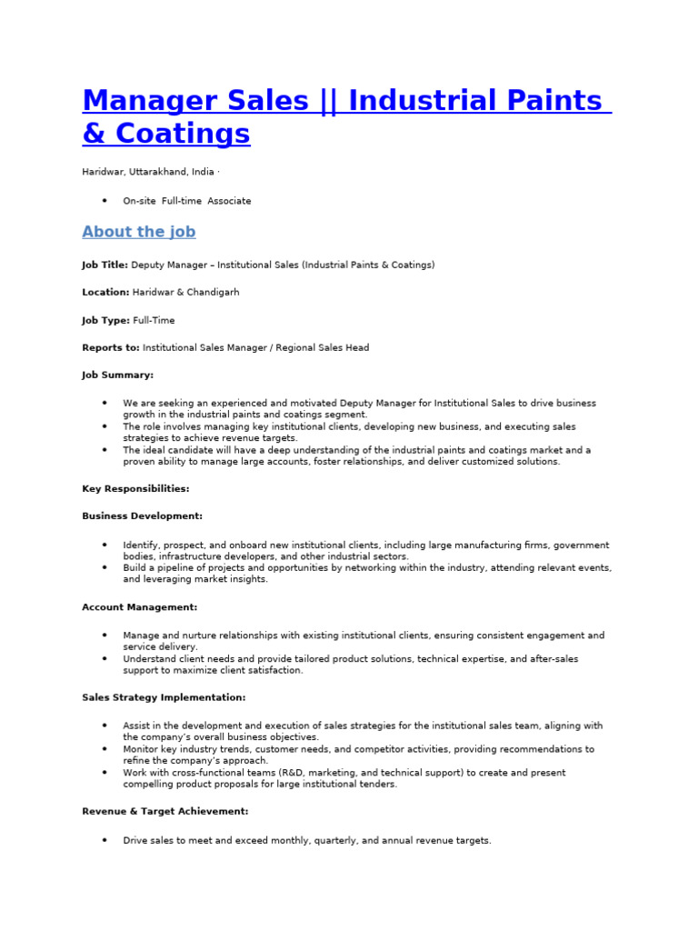 Deputy Manager - Institutional Sales Role | PDF | Sales | Marketing