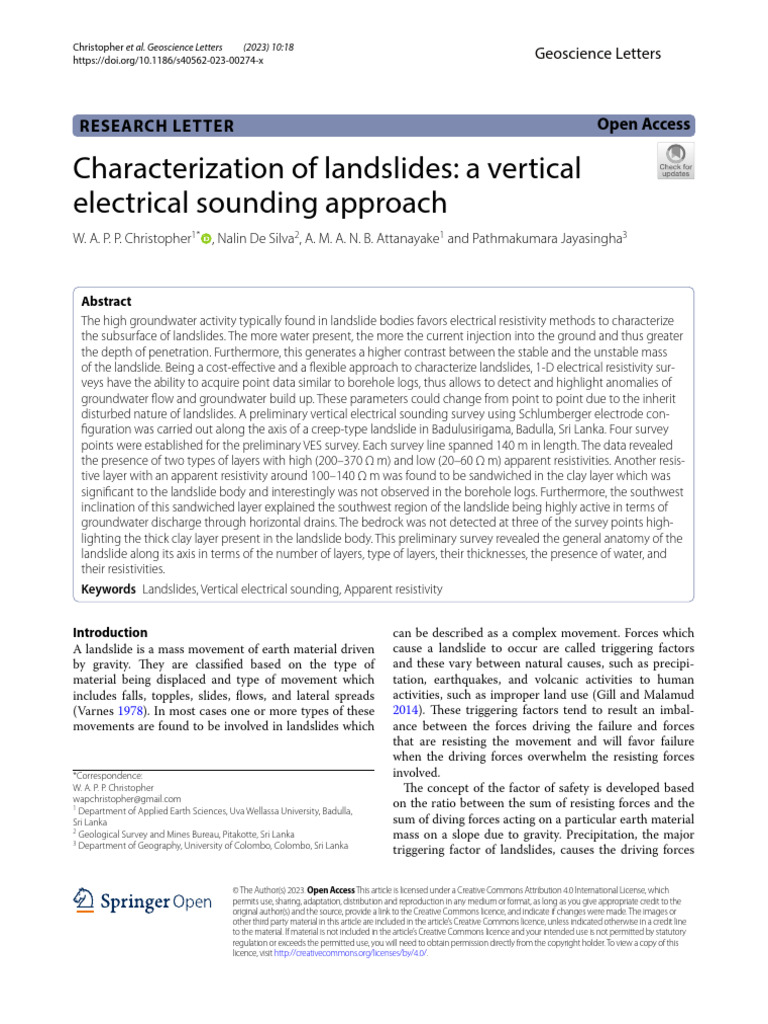 Characterization of Landslides - A Vertical Electrical Sounding Approach | PDF | Landslide | Soil