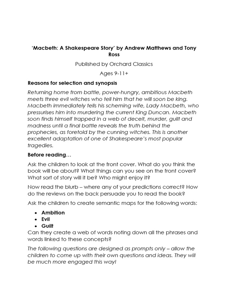 Macbeth by William Shakespeare 9-11 - VIPERS Discussion Guide | PDF ...