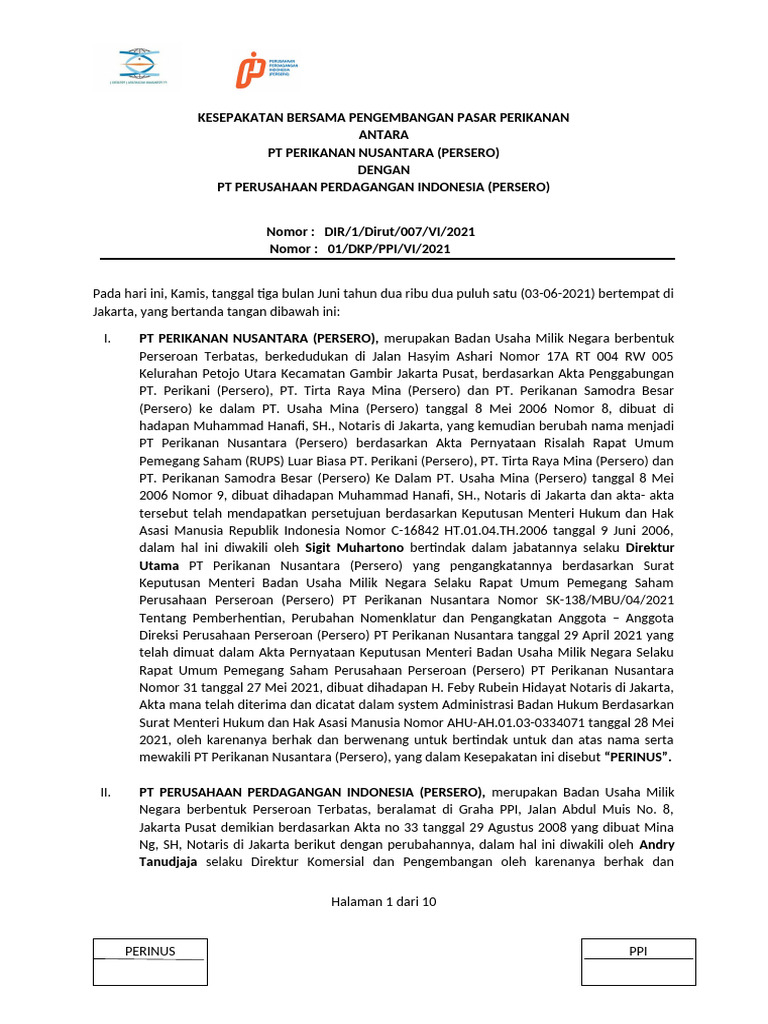 V7 FINAL Perjanjian Kerjasama PPI & PERINUS 05062021 | PDF