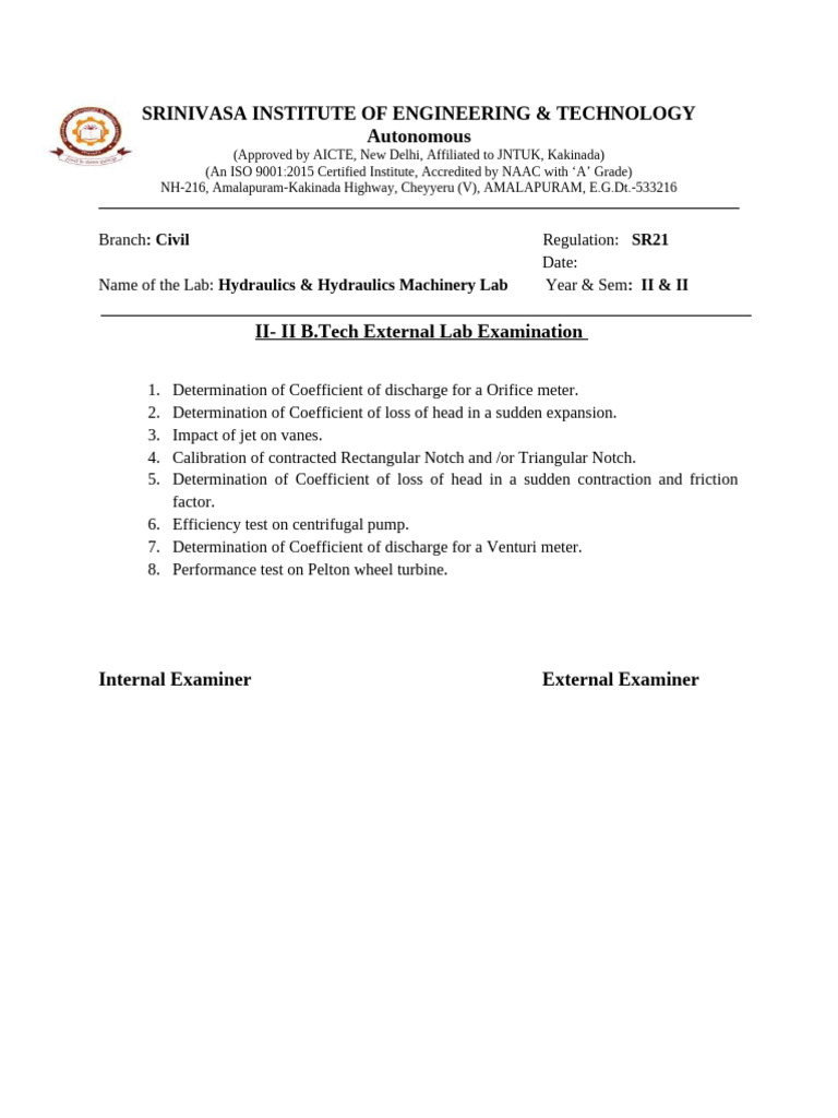 B.Tech Lab Examination Guidelines | PDF | Mechanical Engineering | Tools