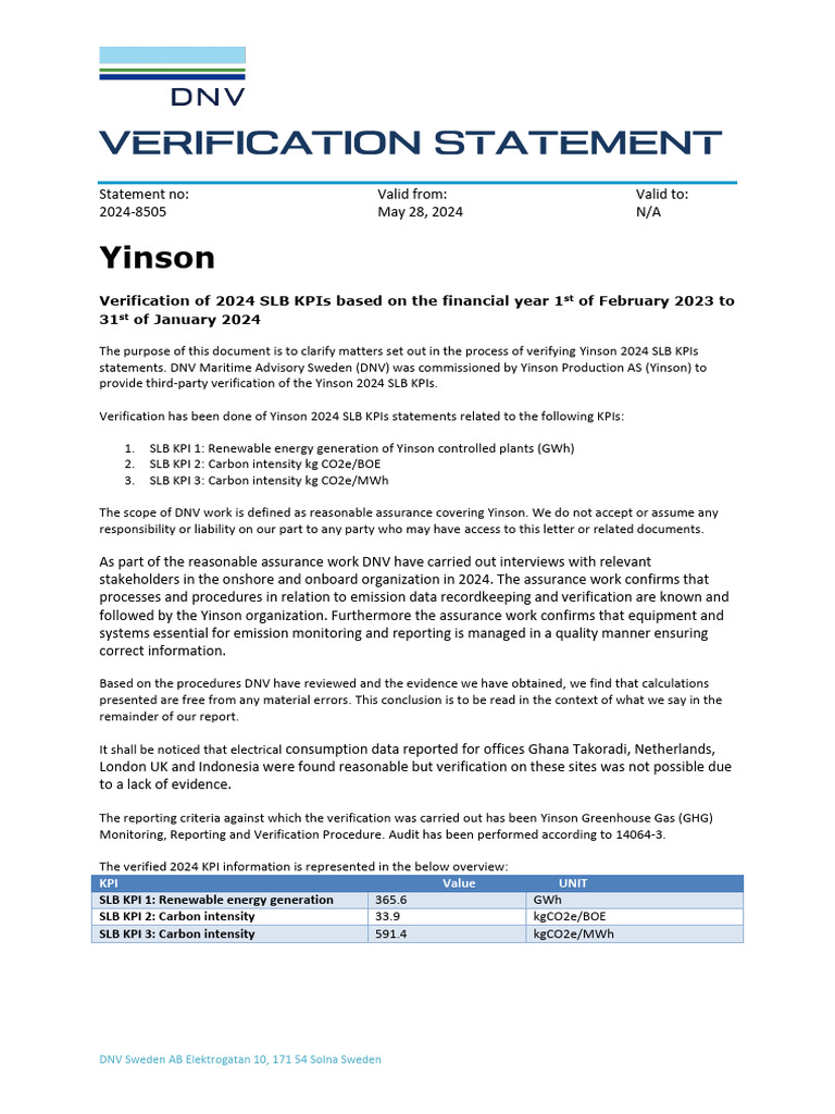 Yinson 2024 SLB KPI Verification Report | PDF | Climate Change ...