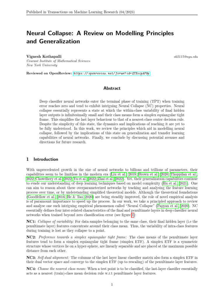 Neural Collapse: A Review On Modelling Principles and Generalization | PDF | Artificial Neural ...