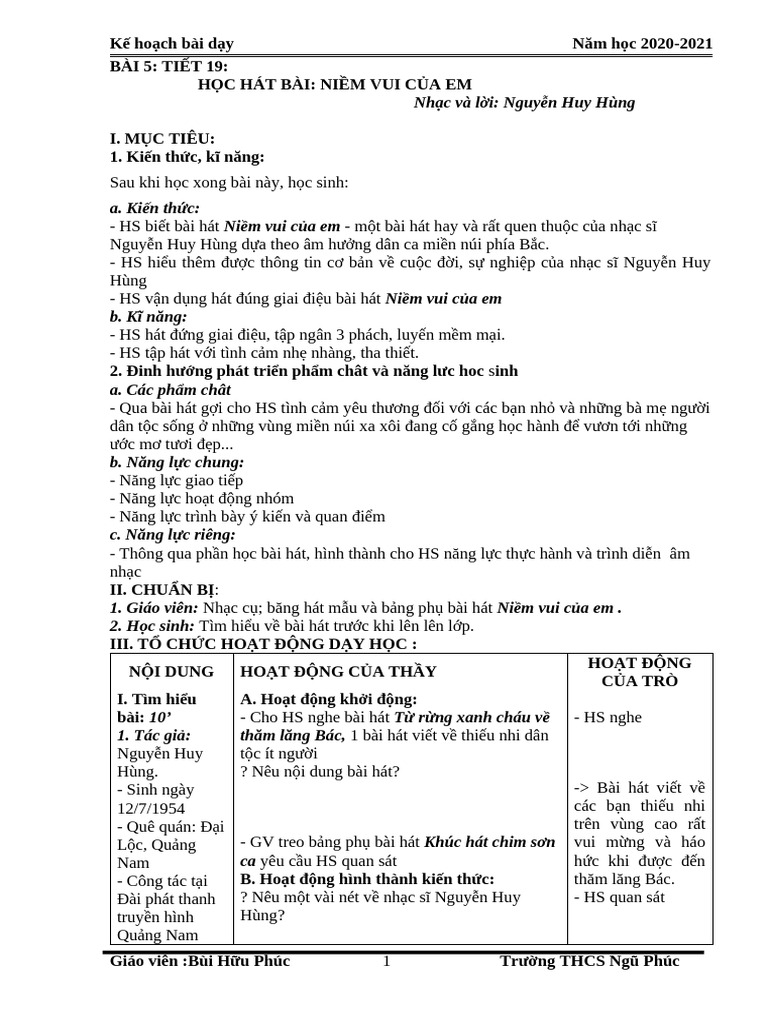 Giáo Án NH C 6 (2020-2021) | PDF