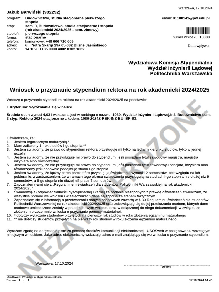 Wniosek o Stypendium Rektora 2024-10-17 | PDF