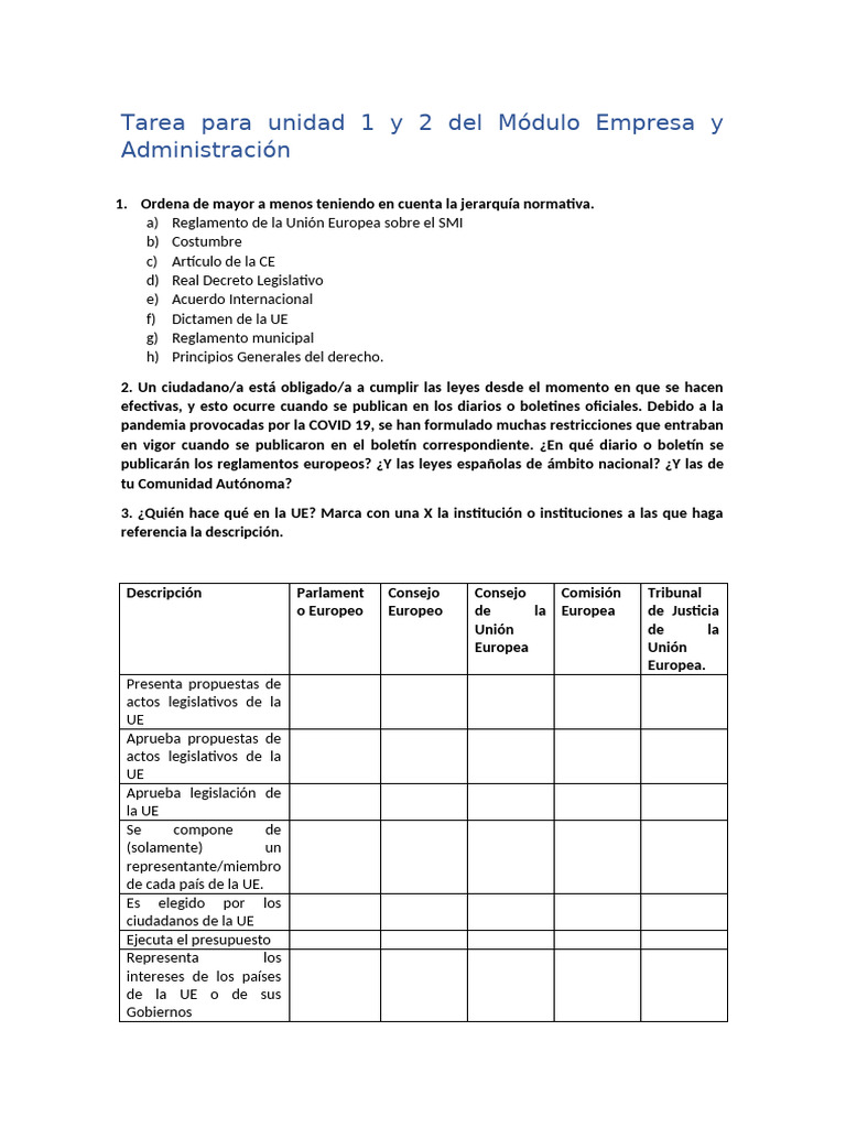 Tarea EA1 y EA2 | PDF | Unión Europea | Comisión Europea