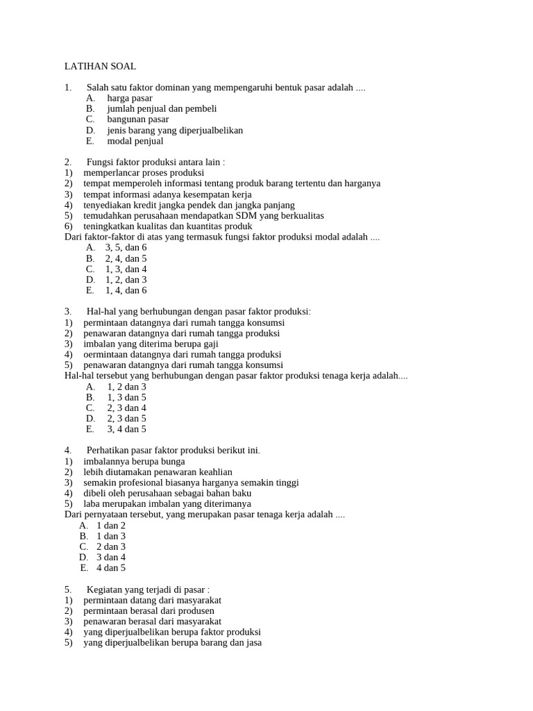 Latihan Soal Ekonomi Kelas X | PDF