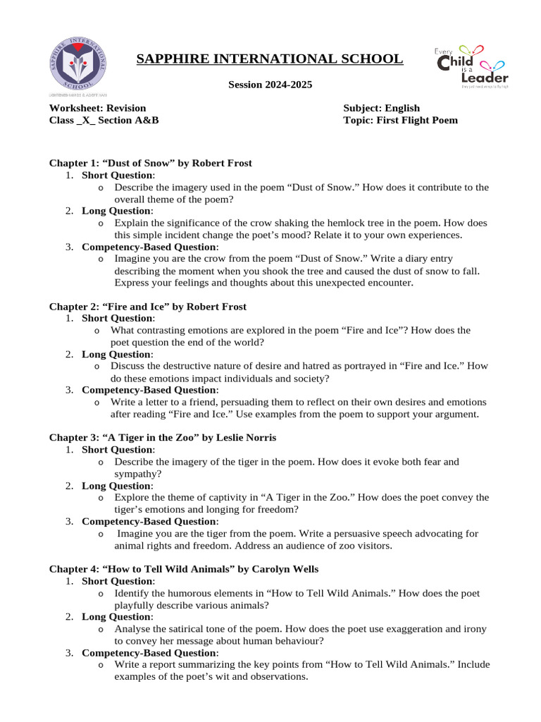 First Flight Poem Worksheet | PDF | Poetry | Emotions