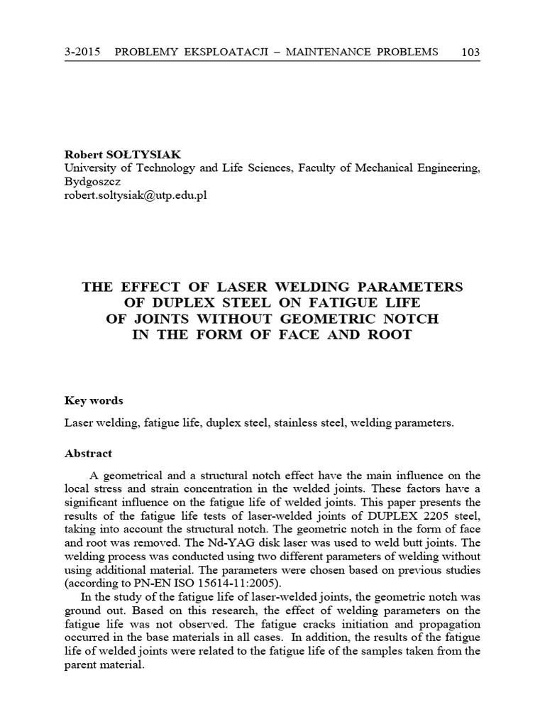 The Effect of Laser Welding Parameters of Duplex Steel On Fatigue Life ...