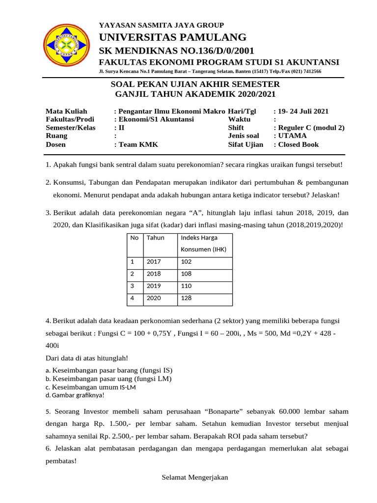 Uas Makro Reg C Genap 2020 - 2021 | PDF